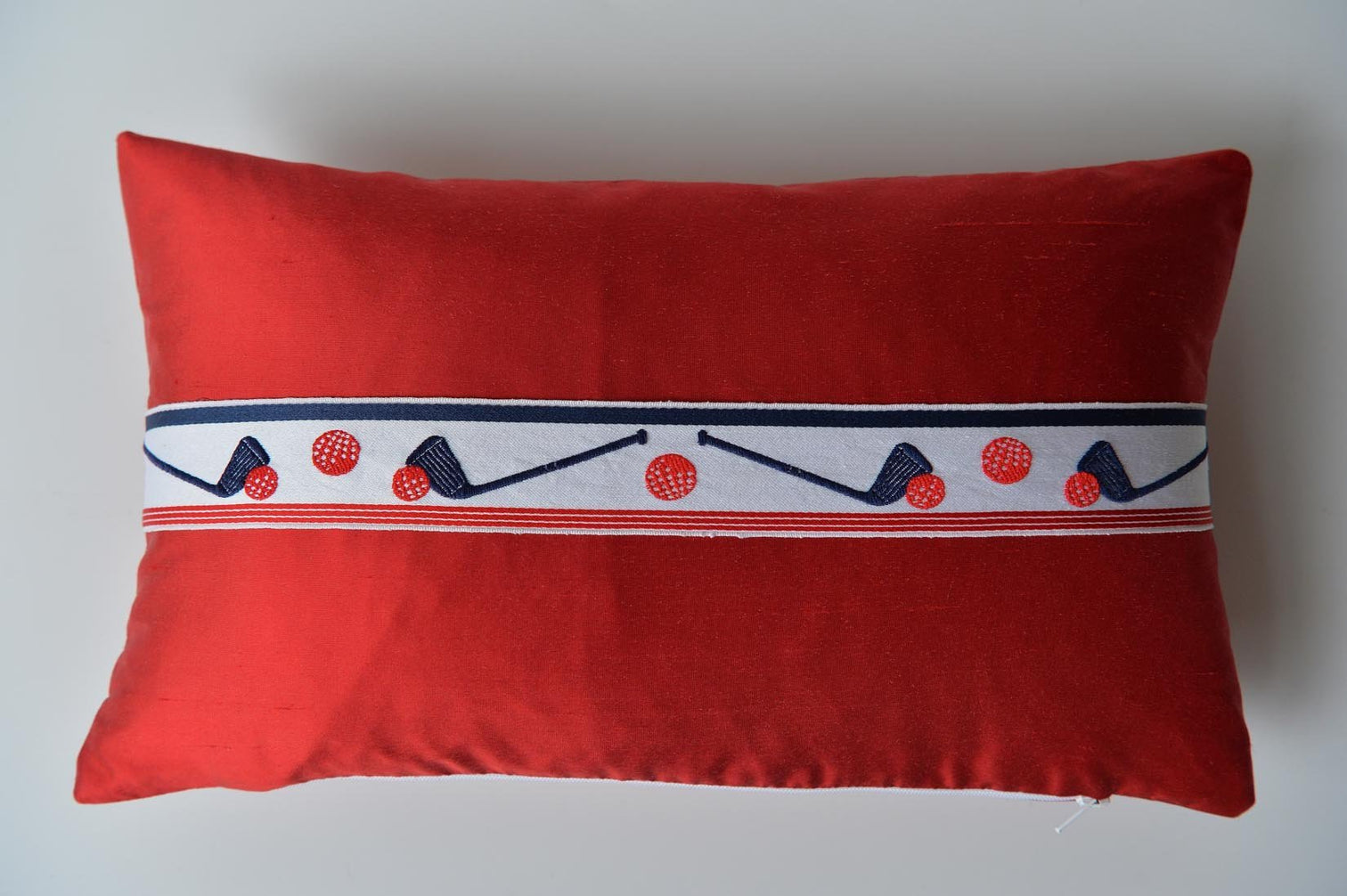 "Golf" Ruby red silk cushion – Natalia Willmott