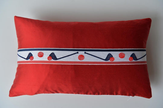 "Golf" Ruby red silk cushion – Natalia Willmott