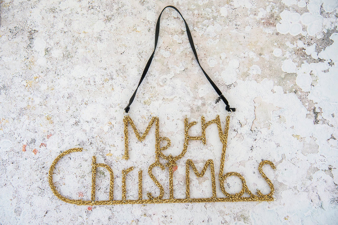 Beaded Merry Christmas sign in gold – Natalia Willmott